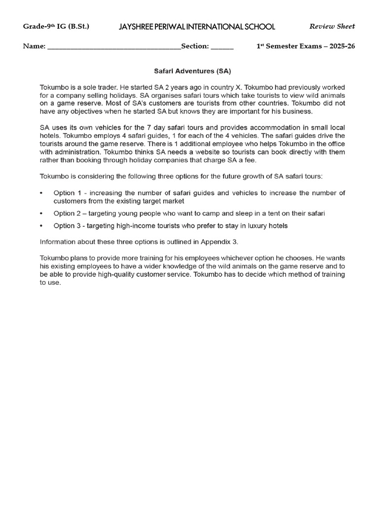 9th B.st. Review Sheet - Paper 2 (1st Semester Exams) 2025-26 | PDF | Money | Private Sector