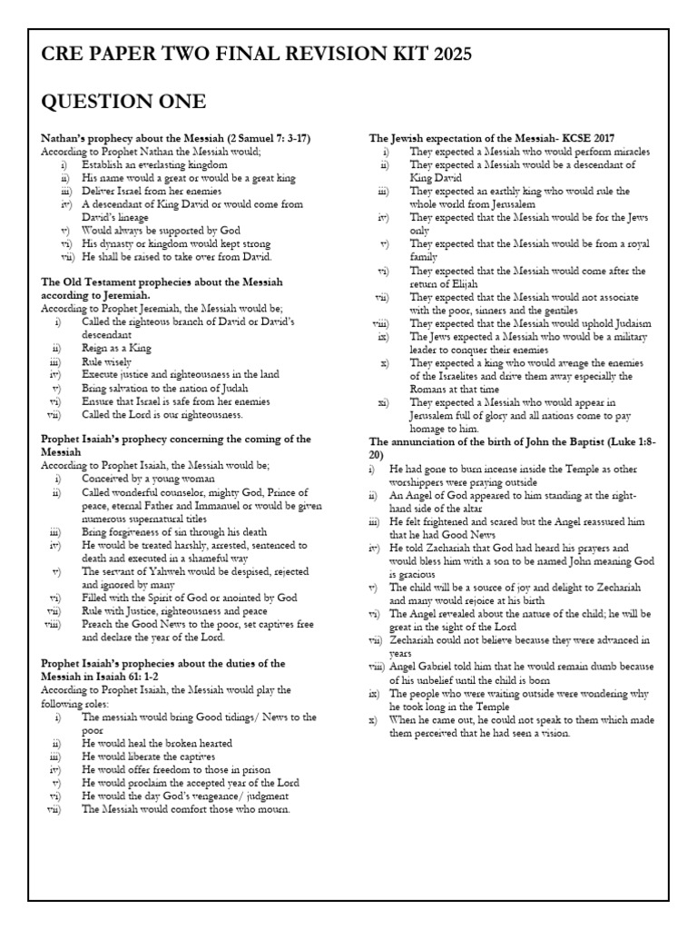 Cre Paper Two Final Revision Kit 2025 | PDF | Jesus | Mary, Mother Of Jesus