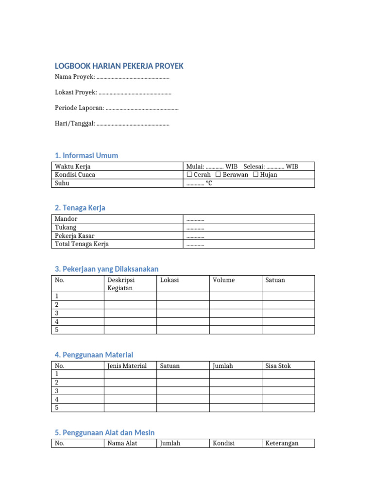 Logbook Harian Proyek Konstruksi | PDF