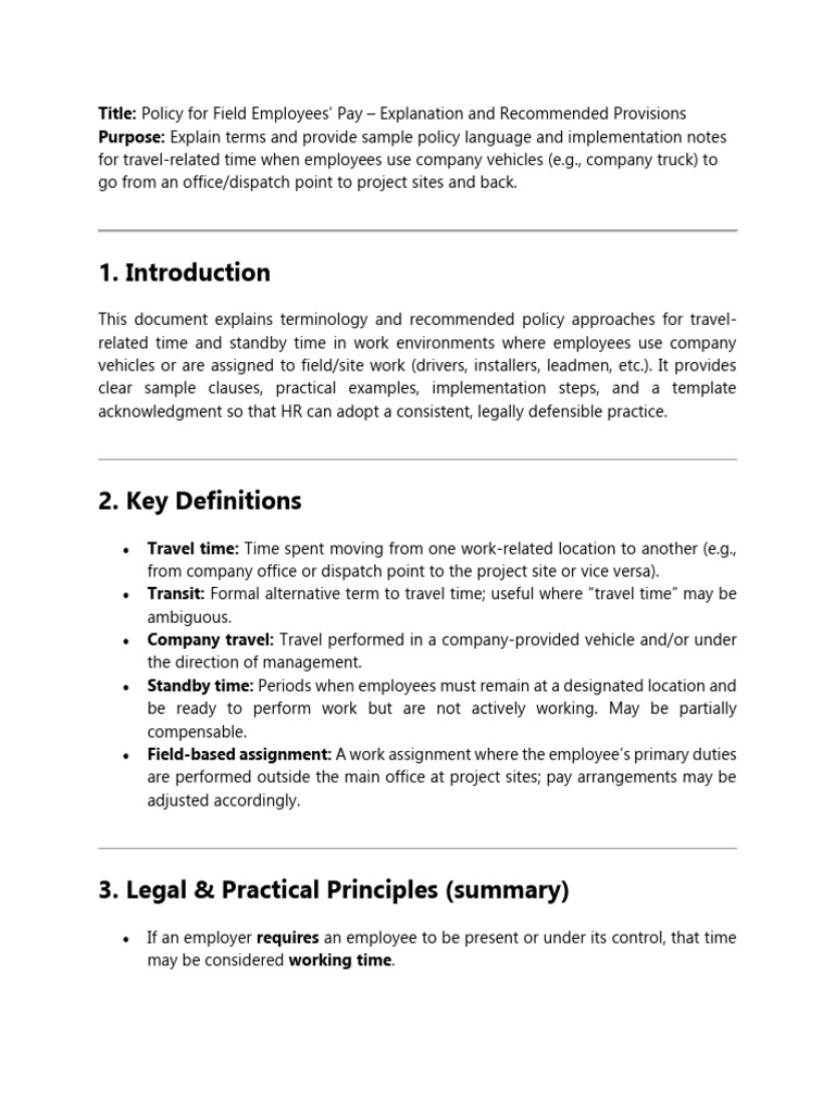 Field Employee Pay Policy Guide | PDF | Employment | Overtime