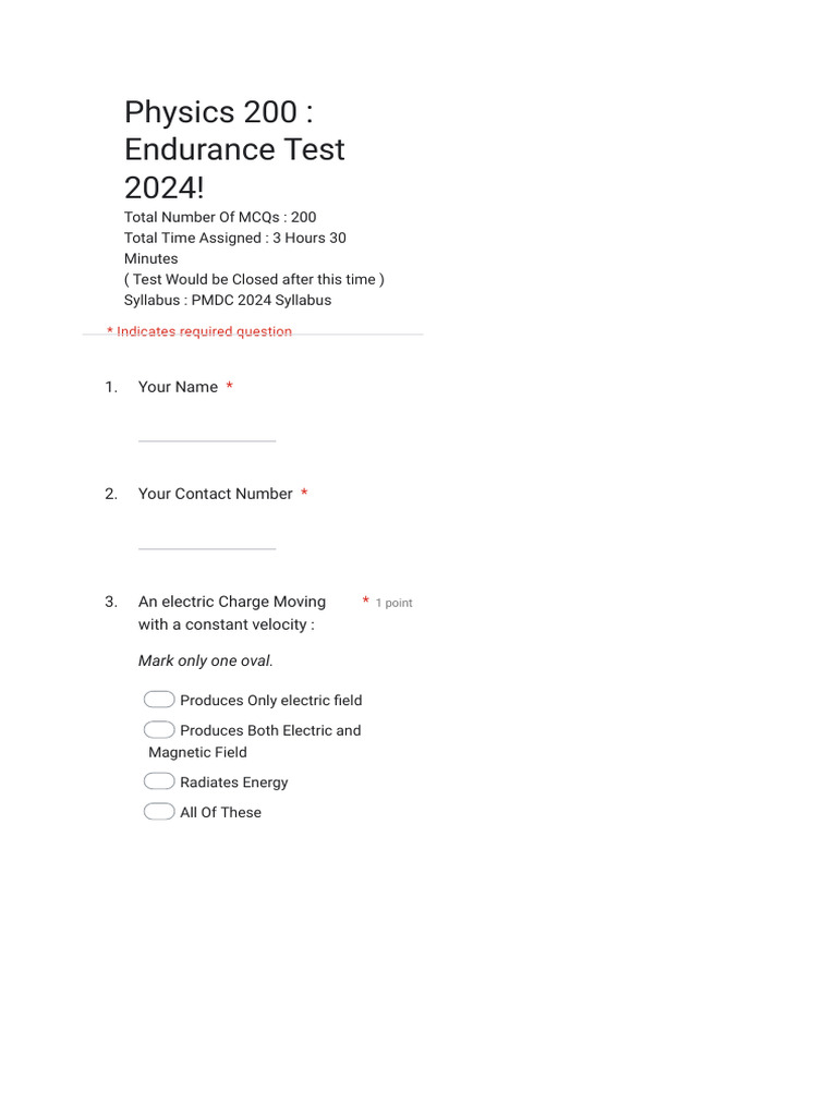 Physics Endurance Test 2024 by Prep Titans | PDF | Force | Electric Current