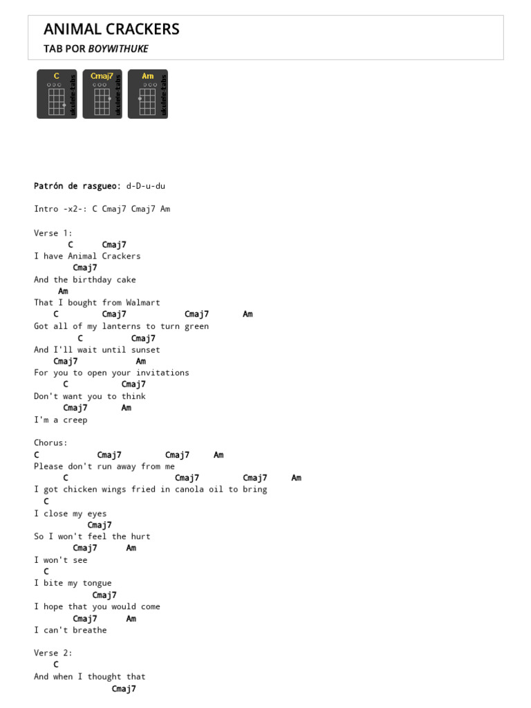 Animal Crackers Tab Por Boywithuke - Ukulele Tabs | PDF