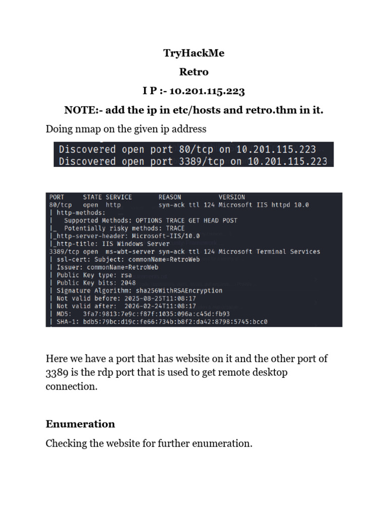 Retro.thm Enumeration and Exploitation Guide | PDF