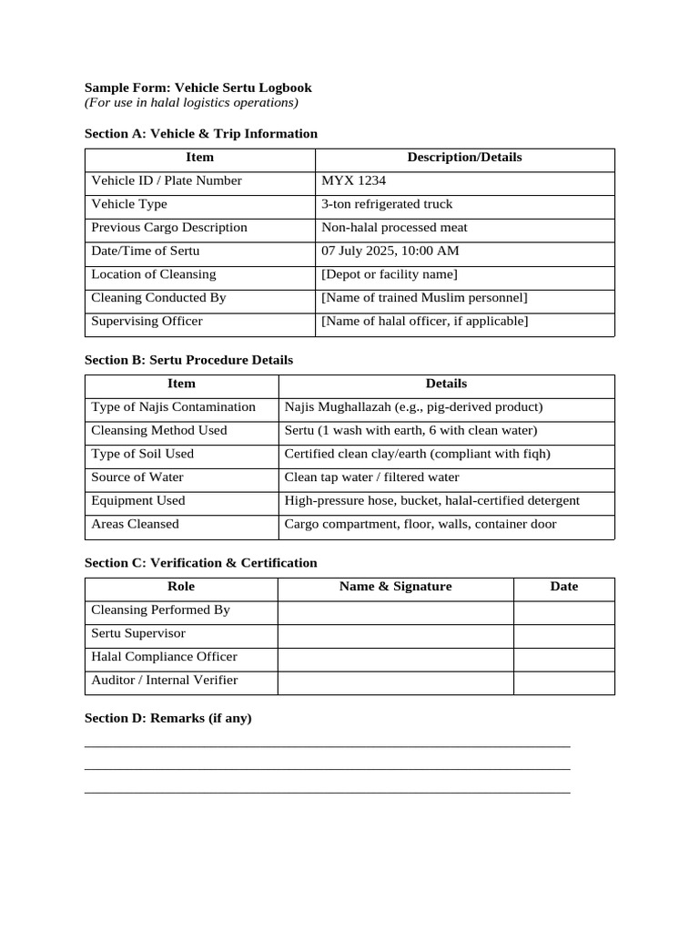2.1.2 - 3 Sample Form - Vehicle Sertu Logbook | PDF