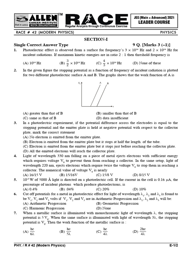 L-Race # 42 - (Modern Physics) Eng | PDF | Photoelectric Effect ...
