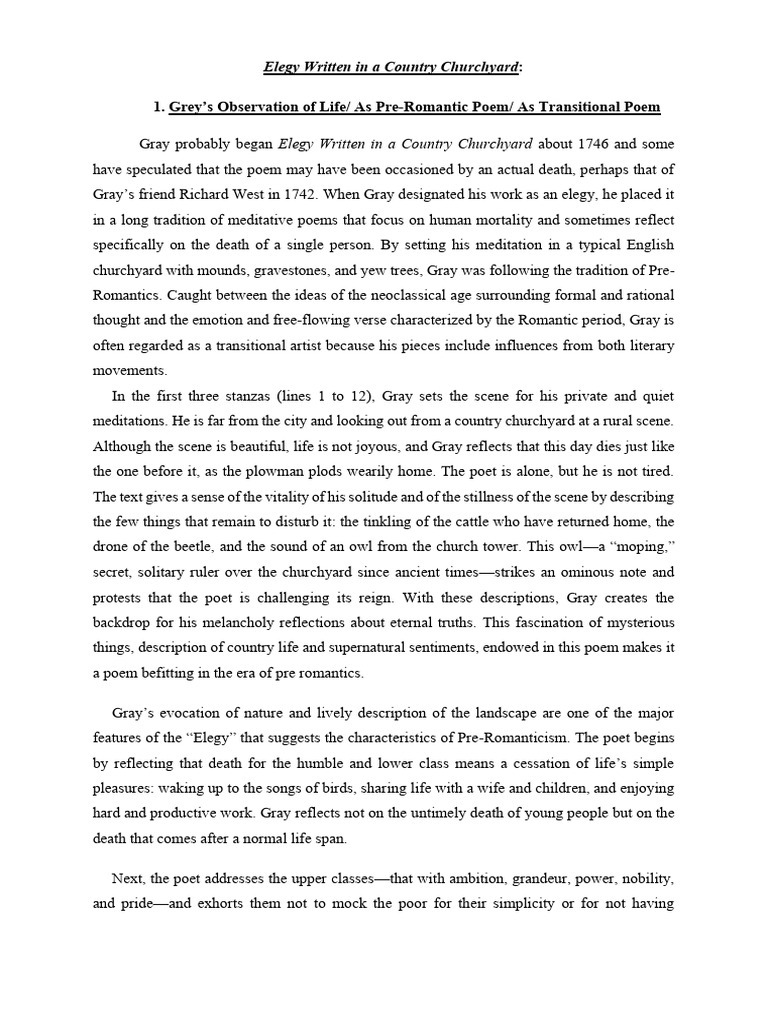 An Elegy Written in A Country Churchyard 5 Marks | PDF | Poetry ...