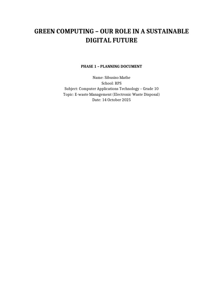 CAT PAT Phase1 SibusisoMathe Ewaste-1 | PDF | Electronic Waste | Waste