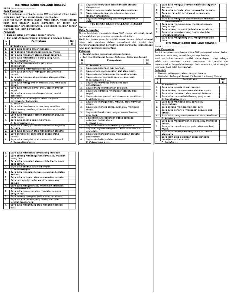 Contoh Soal Tes Minat Karir SMP | PDF
