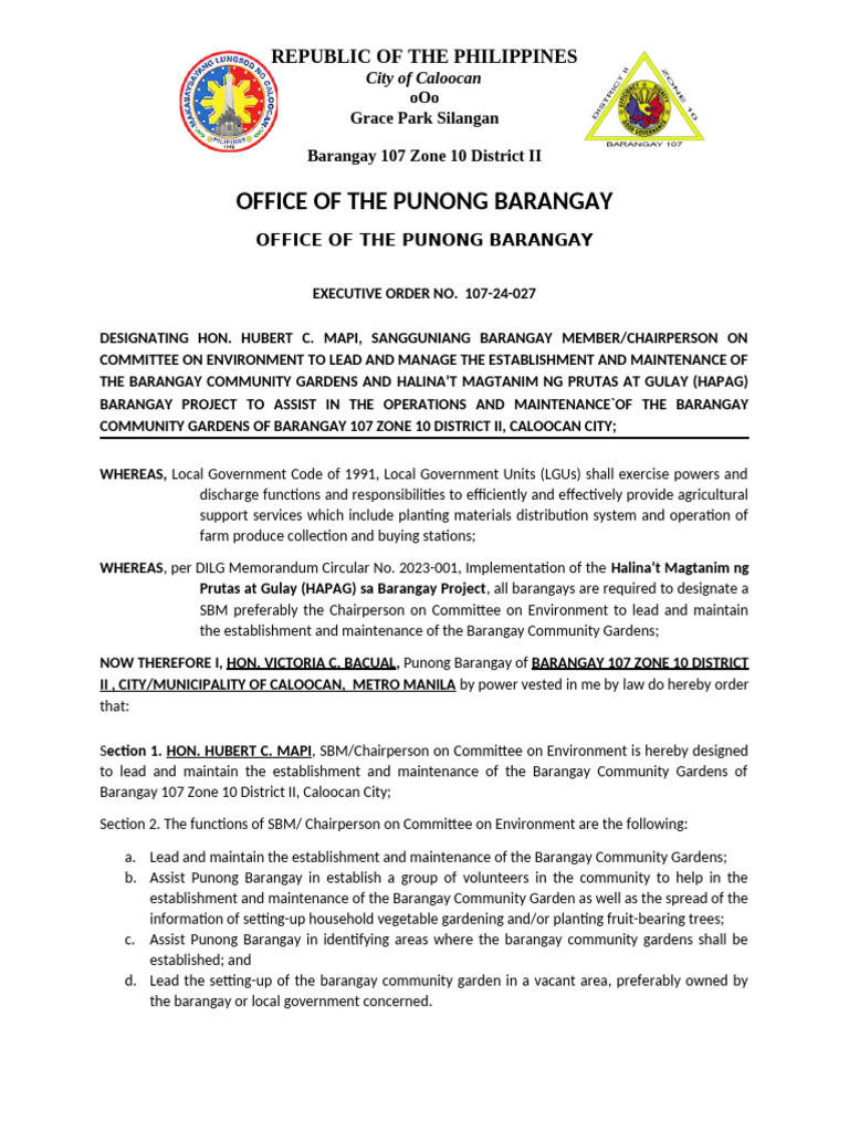 107 24 029 ExecutiveOrder Hapag | PDF | Agriculture