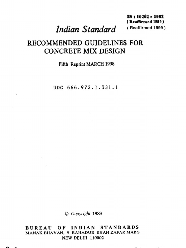 Indian Standard: Recommended Guidelines For Concrete Mix Design | PDF