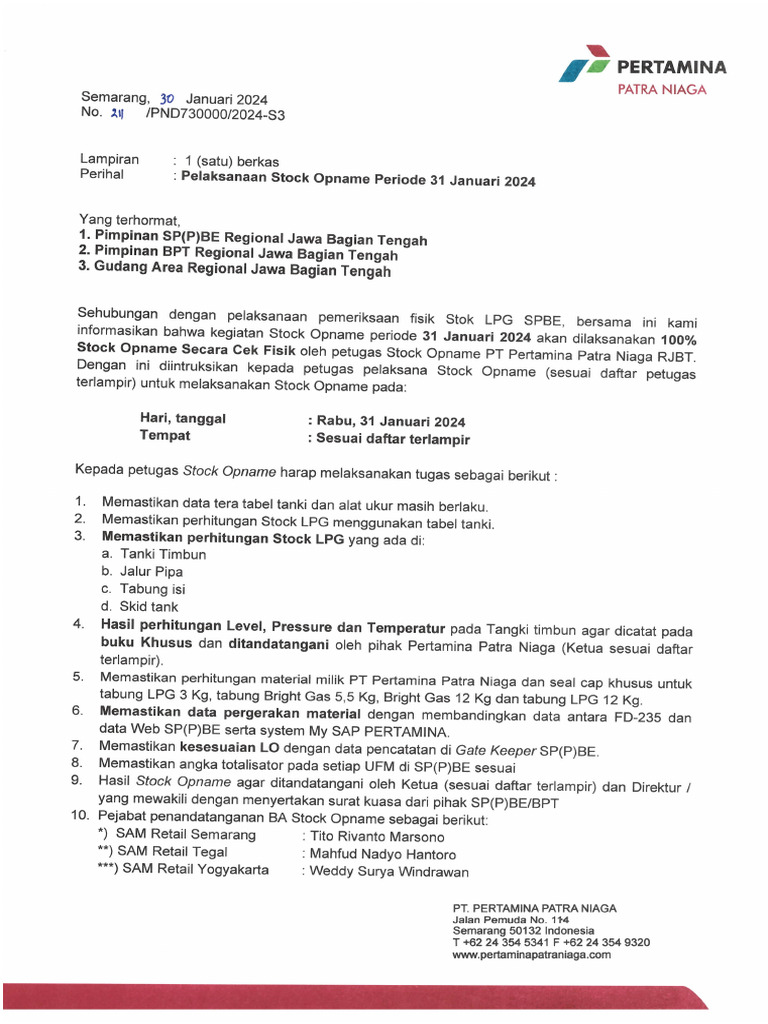 Surat - Keluar - 211 - PND730000 - 2024-S3 - Pelaksanaan Stock Opname ...