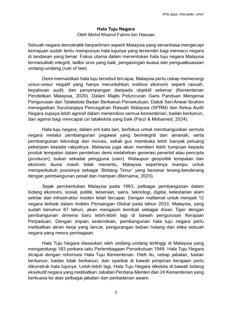 Hala Tuju Negara Oleh Fahmi | PDF