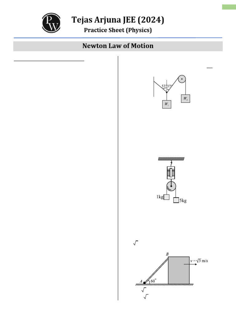 Newton's Laws of Motion Practice Sheet | PDF | Force | Mass