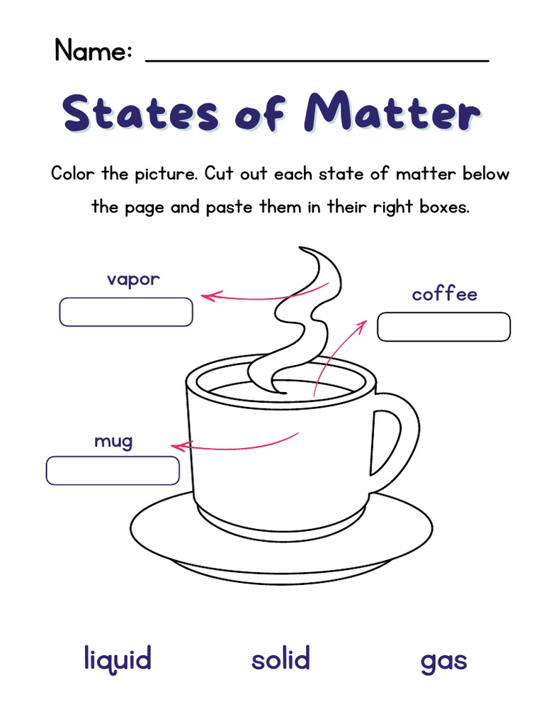 Blue and Pink Illustrative States of Matter Science Worksheet | PDF