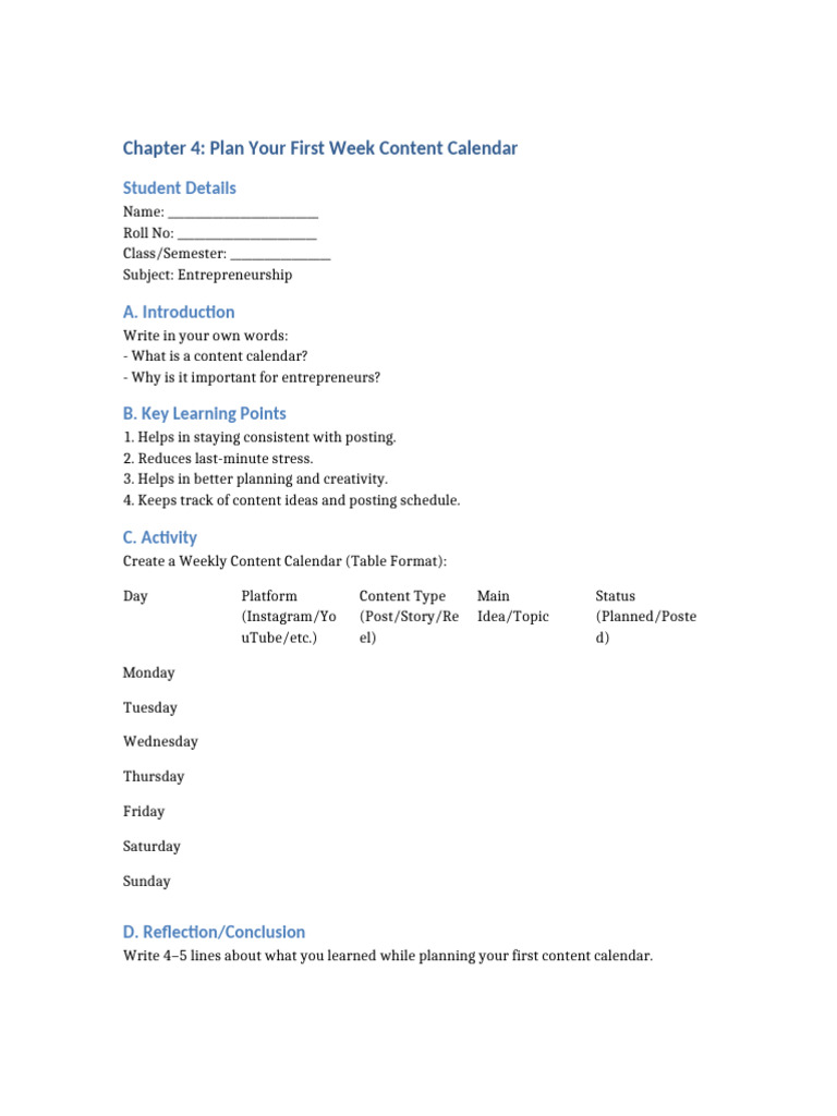 First Week Content Calendar Guide | PDF