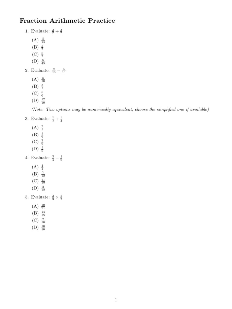 Fraction Arithmetic Practice | PDF
