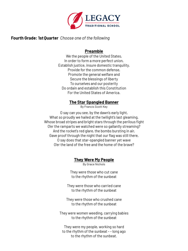 4th Grade Poems | PDF | The Star Spangled Banner | Hanukkah