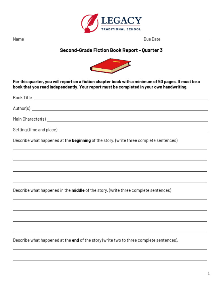 Second-Grade Fiction Book Report Guide | PDF