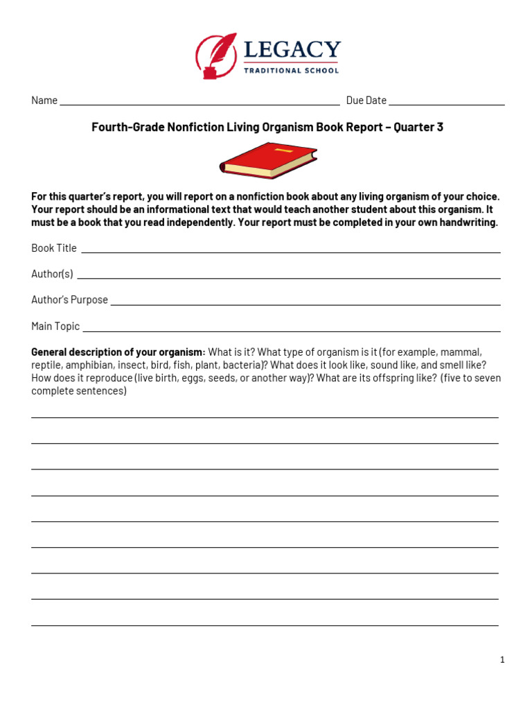 Fourth-Grade Organism Book Report Guide | PDF | Zoology | Biology