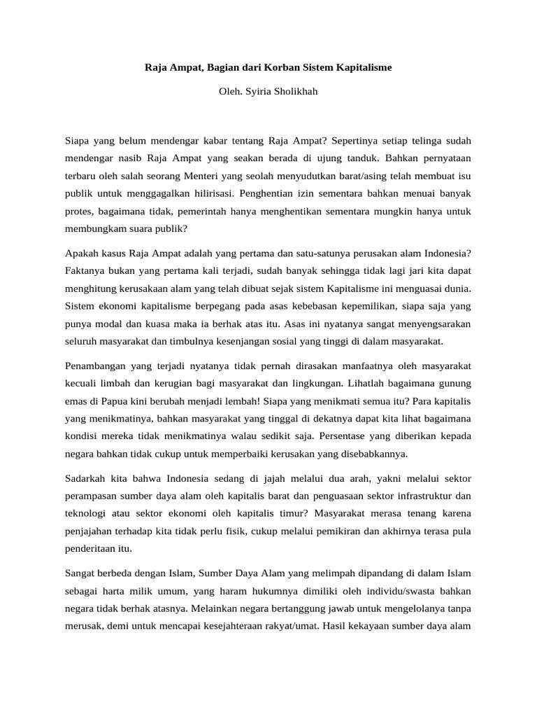 Raja Ampat dan Dampak Kapitalisme | PDF
