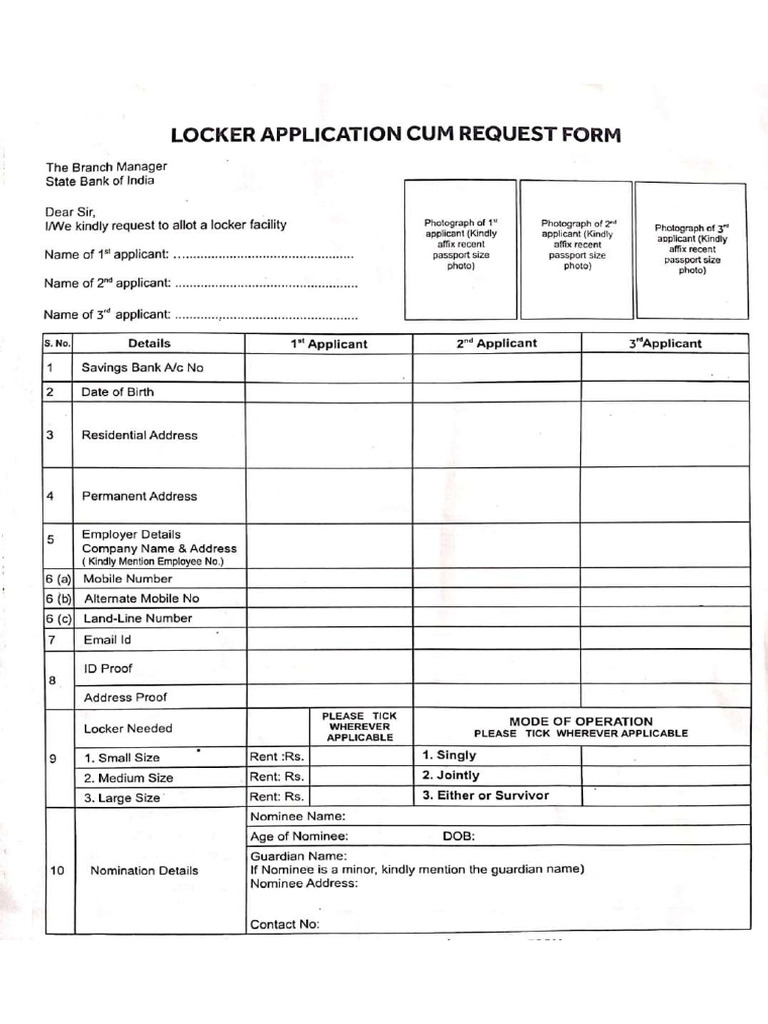 SBI Locker Application Form Guide | PDF | Government And Personhood