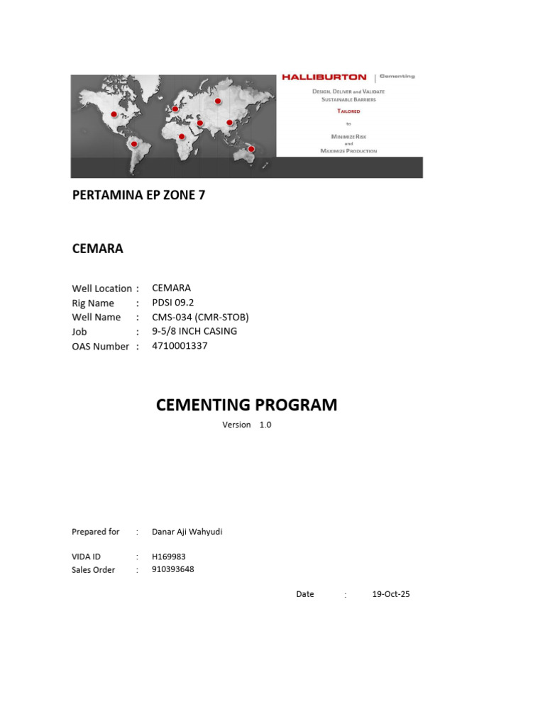 CMT Program 9-58 Inch Casing CMR-STOB - V1 | PDF | Casing (Borehole)