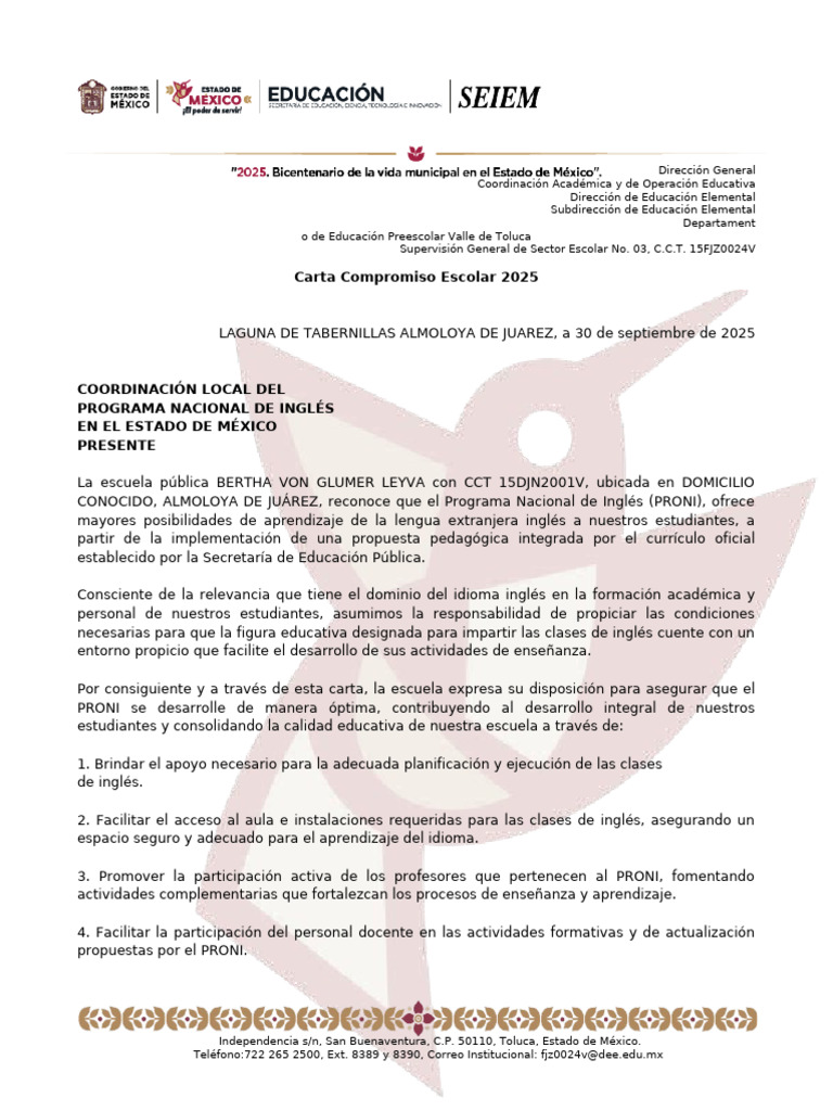 Cartas Compromiso Proni 2025 | PDF | Educación de la primera infancia | Enseñando