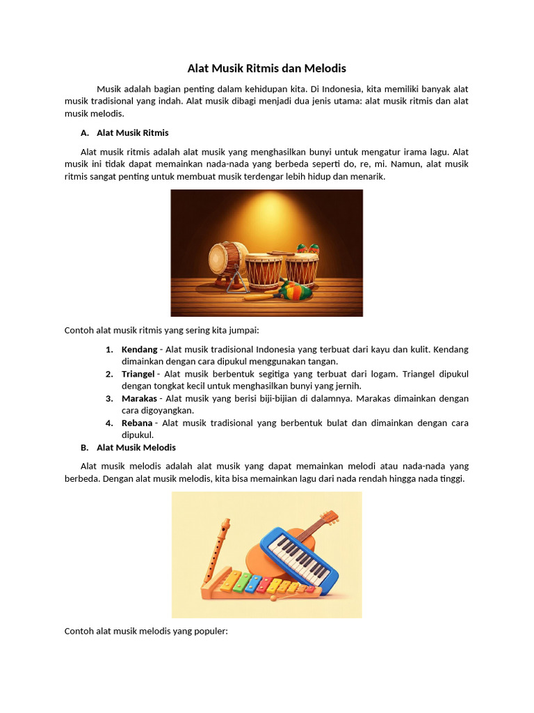 SENI MUSIK Bahan Ajar Alat Musik Ritmis Dan Melodis | PDF