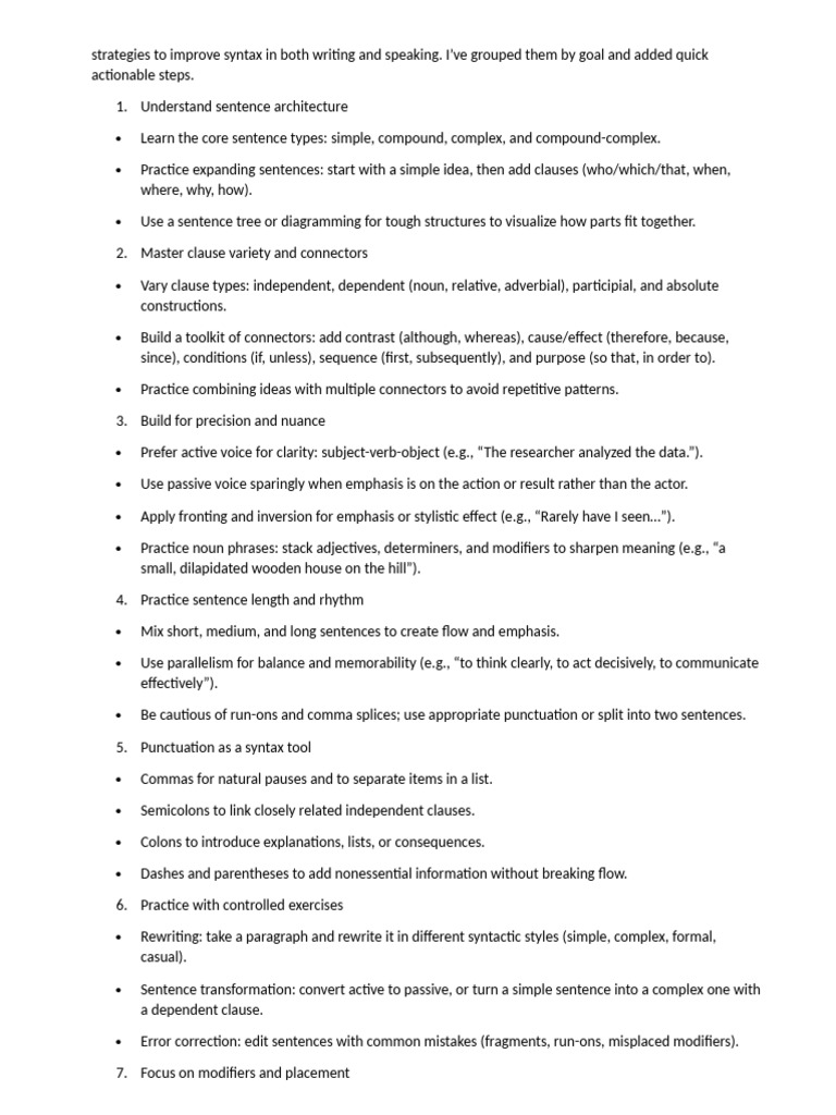Strategies to Enhance Writing Syntax | PDF | Sentence (Linguistics ...