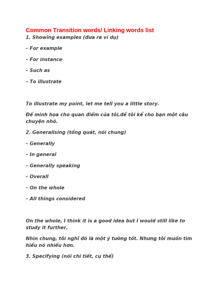 Common Transition Words | PDF
