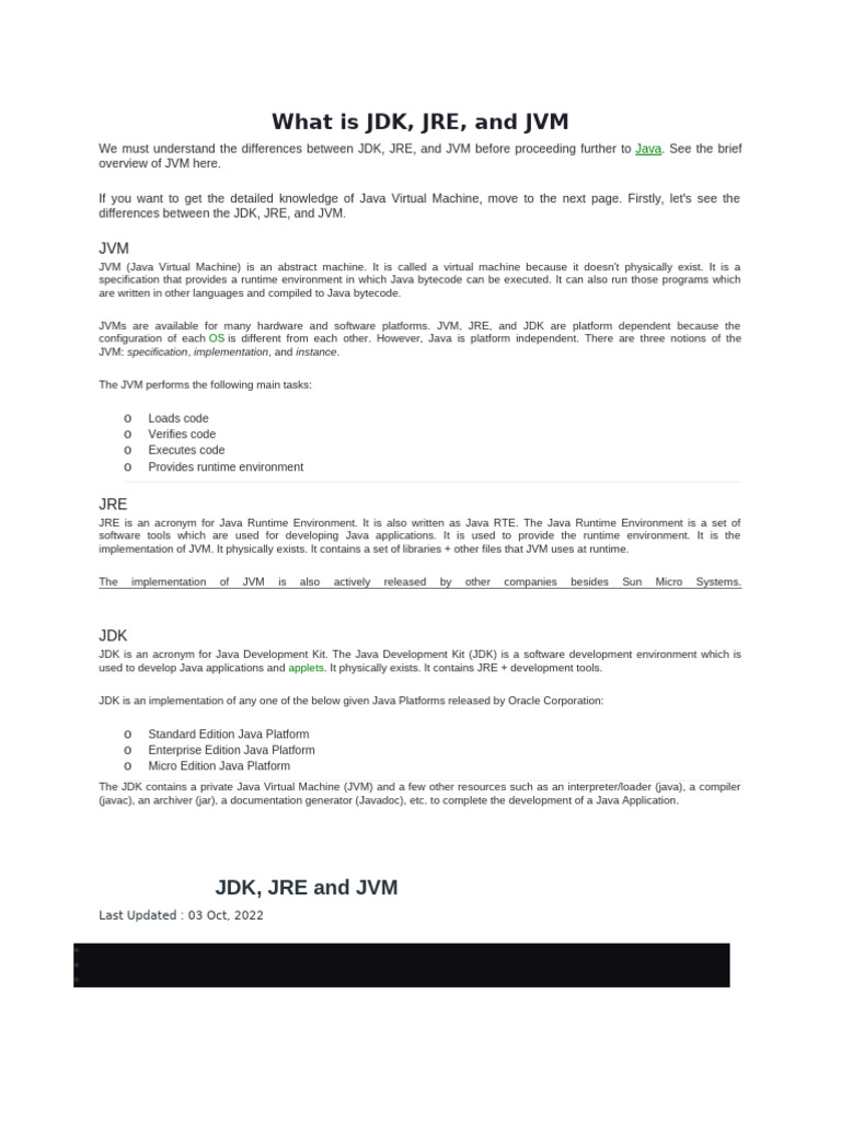 What Is JDK, Jre and JVM | PDF | Java Virtual Machine | Java (Software ...