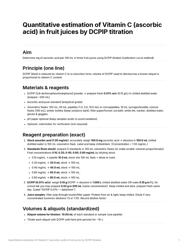 Quantitative Estimation of Vitamin C (Ascorbic Acid) in Fruit Juices by ...