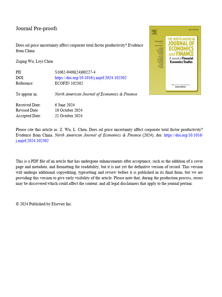 Does Oil Price Uncertainty Affect Corporate Total Factor Productivity ...