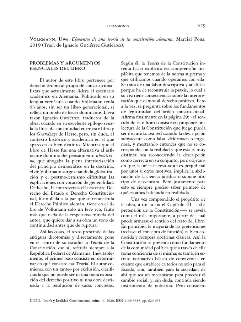 Elementos de Una Teoría de La Constitución Alemana | PDF | Constitución ...