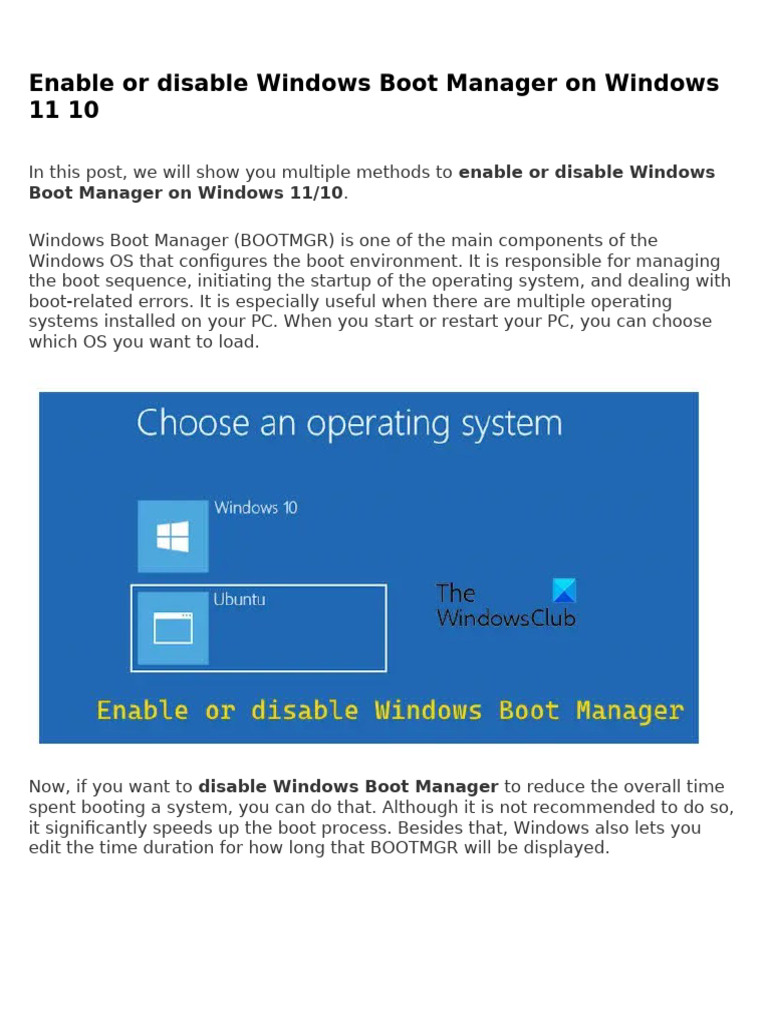 Configure Windows Boot Manager in Win 11 | PDF | Booting | Microsoft ...