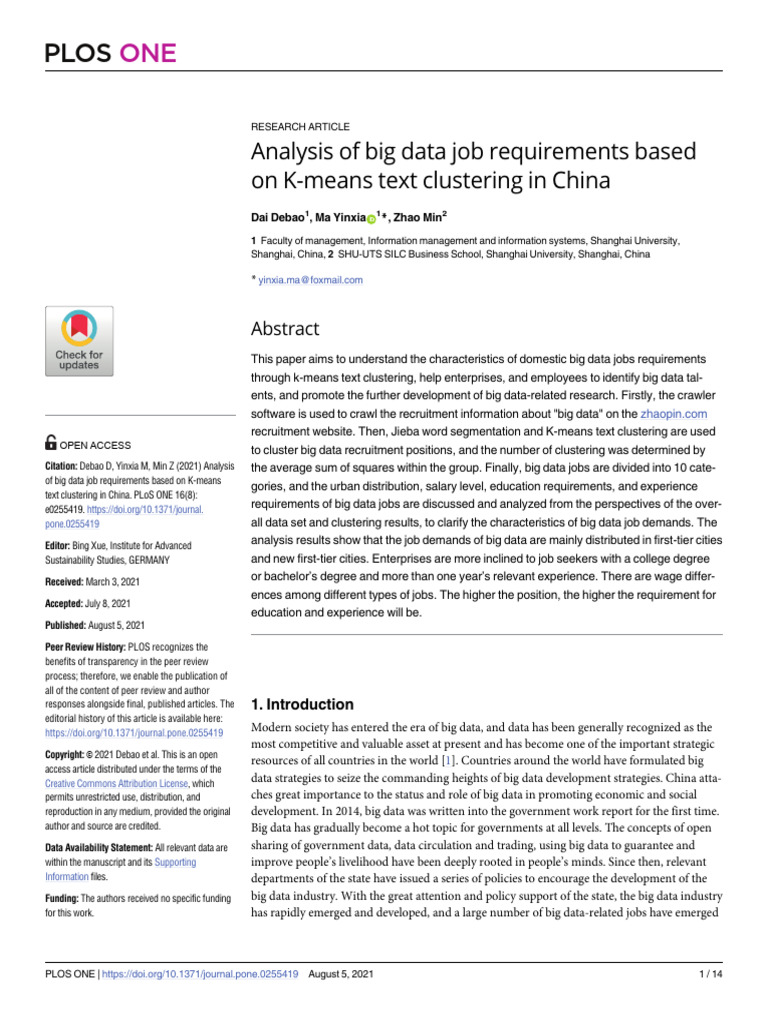 Analysis of Big Data Job Requirements Based On K-Means Text Clustering ...