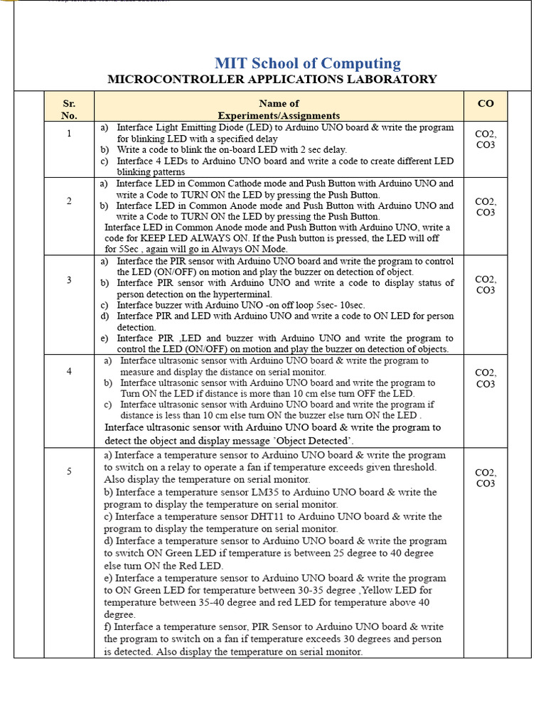 Mca_list of Experiments1.Docx - Google Docs | PDF | Microcontroller ...