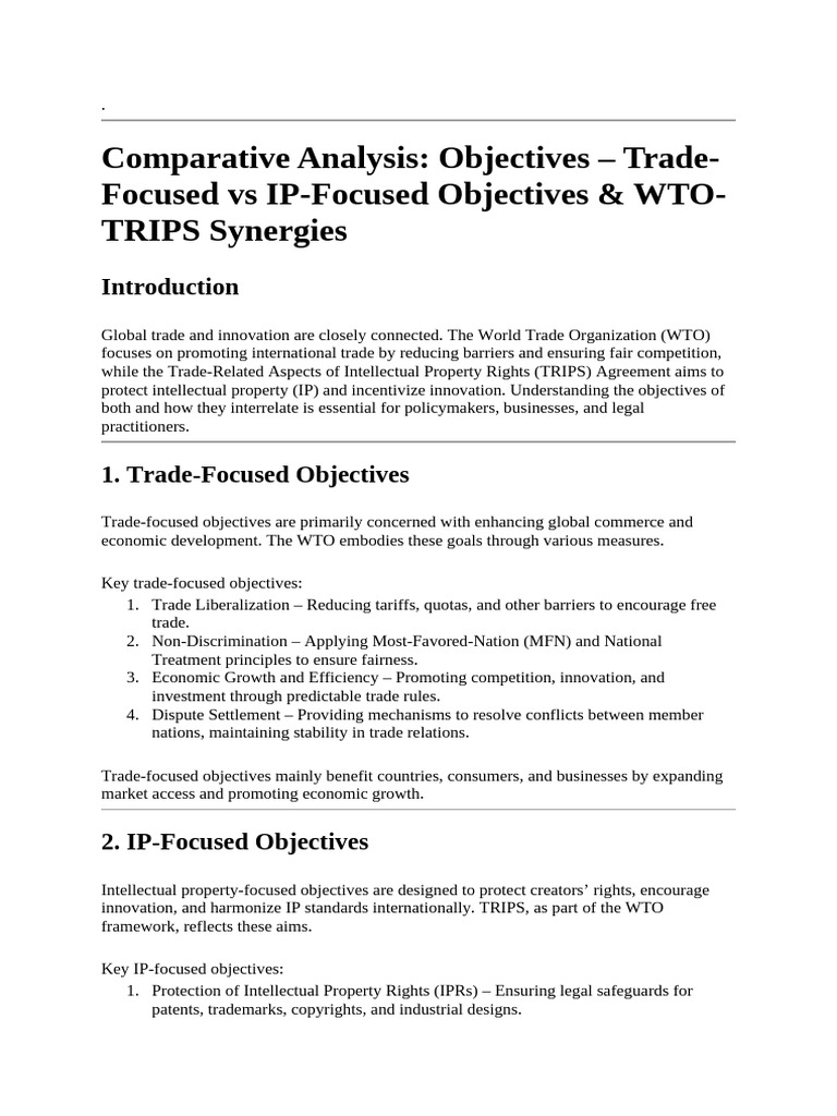 Trade vs IP Objectives: WTO-TRIPS Synergies | PDF | Intellectual ...