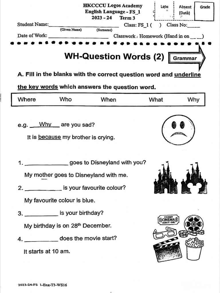 WH-words, School Events, Ordinal Numbers | PDF