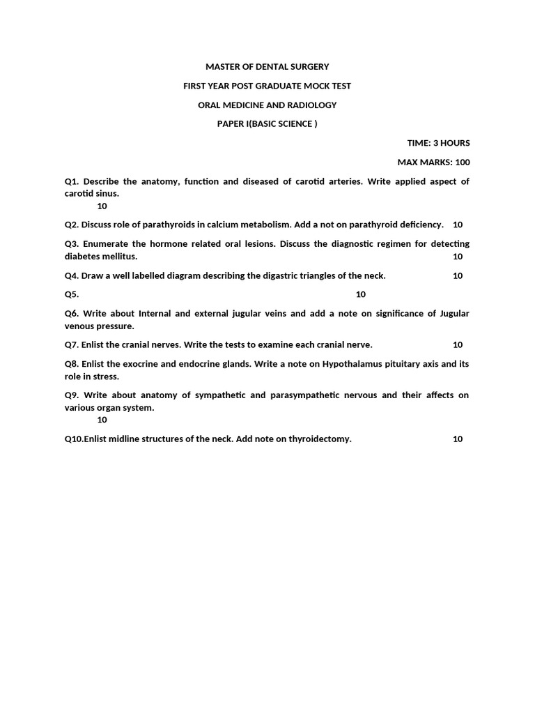 1sy Yr PG Dept Mock Paper-Anatomy Neck | PDF