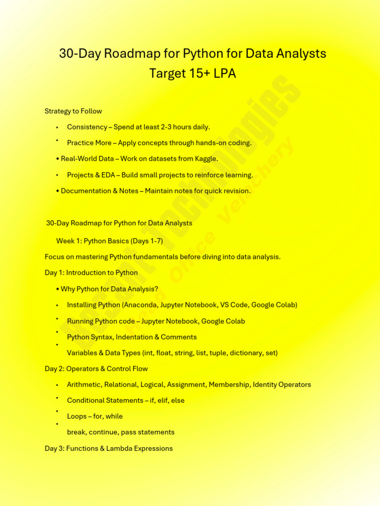 30-Day Roadmap For Python For Data Analysts | PDF | Python (Programming ...