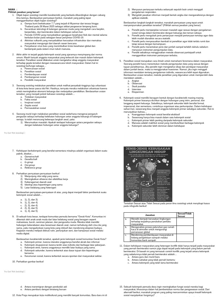 Try OUT TKA Sosiologi | PDF