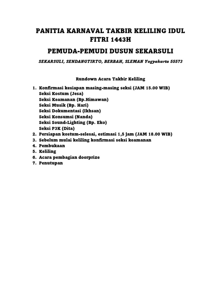 Rundown Takbir Keliling Idul Fitri 1443H | PDF