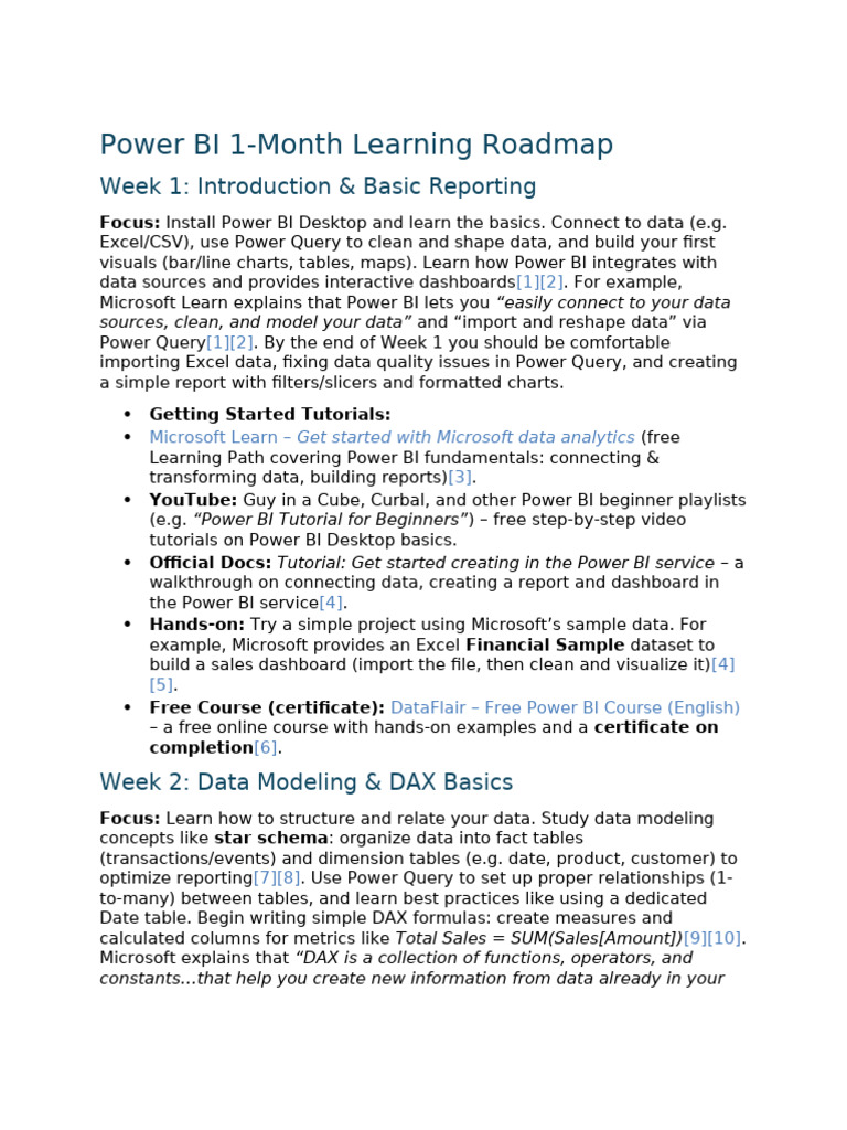 Power BI 1-Month Learning Roadmap | PDF | Microsoft Excel | Data