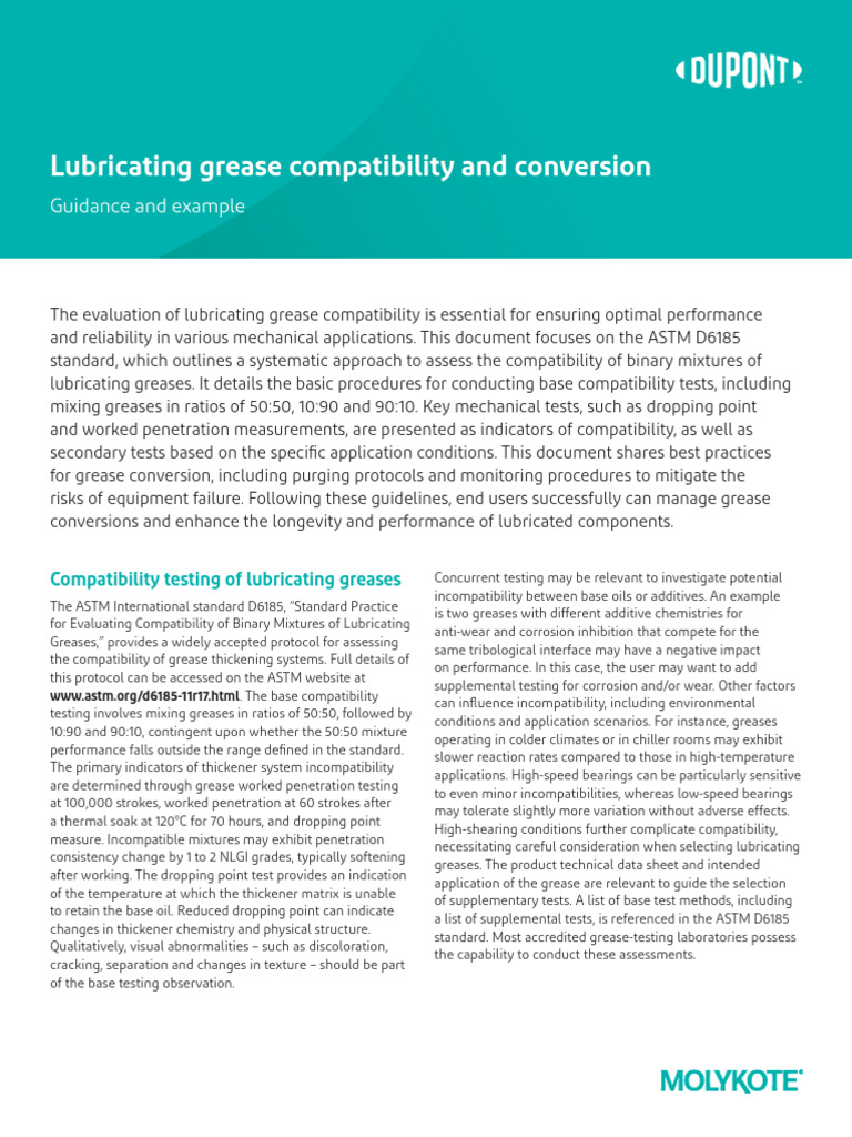 Grease Compatibility MOLYKOTE | PDF | Bearing (Mechanical)