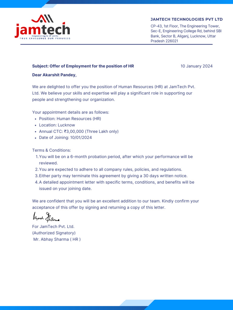 2024-25 MBA Placement Offer Letter | PDF | Economies | Labor
