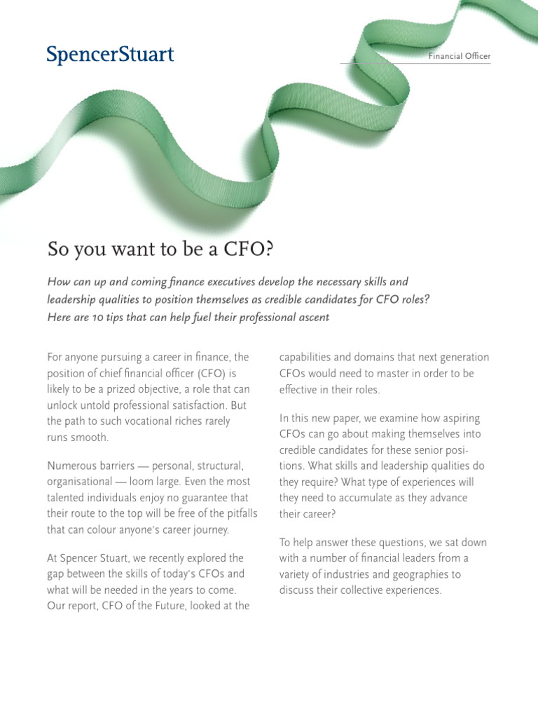So You Want To Be A CFO | PDF | Chief Financial Officer | Business