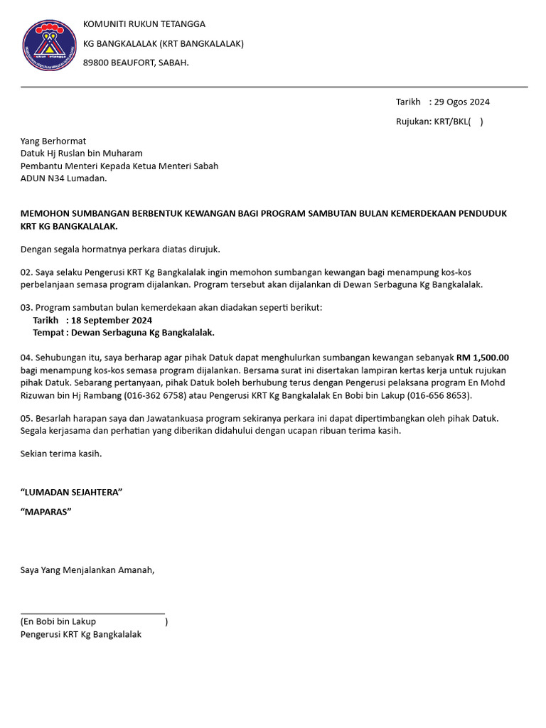 Surat Sumbangan KRT | PDF