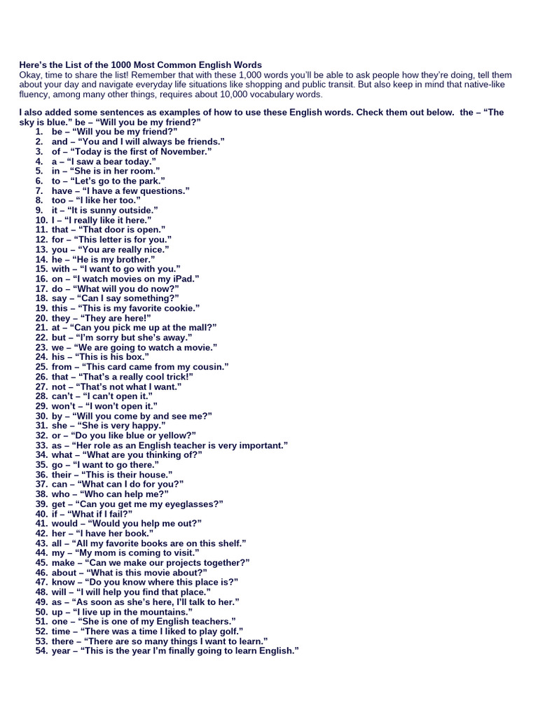 1000 Common English Words List | PDF