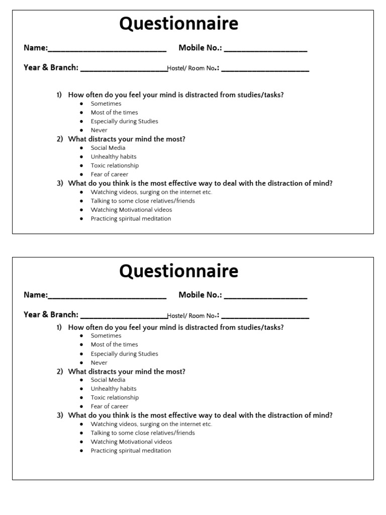 Mind Distraction Questionnaire | PDF